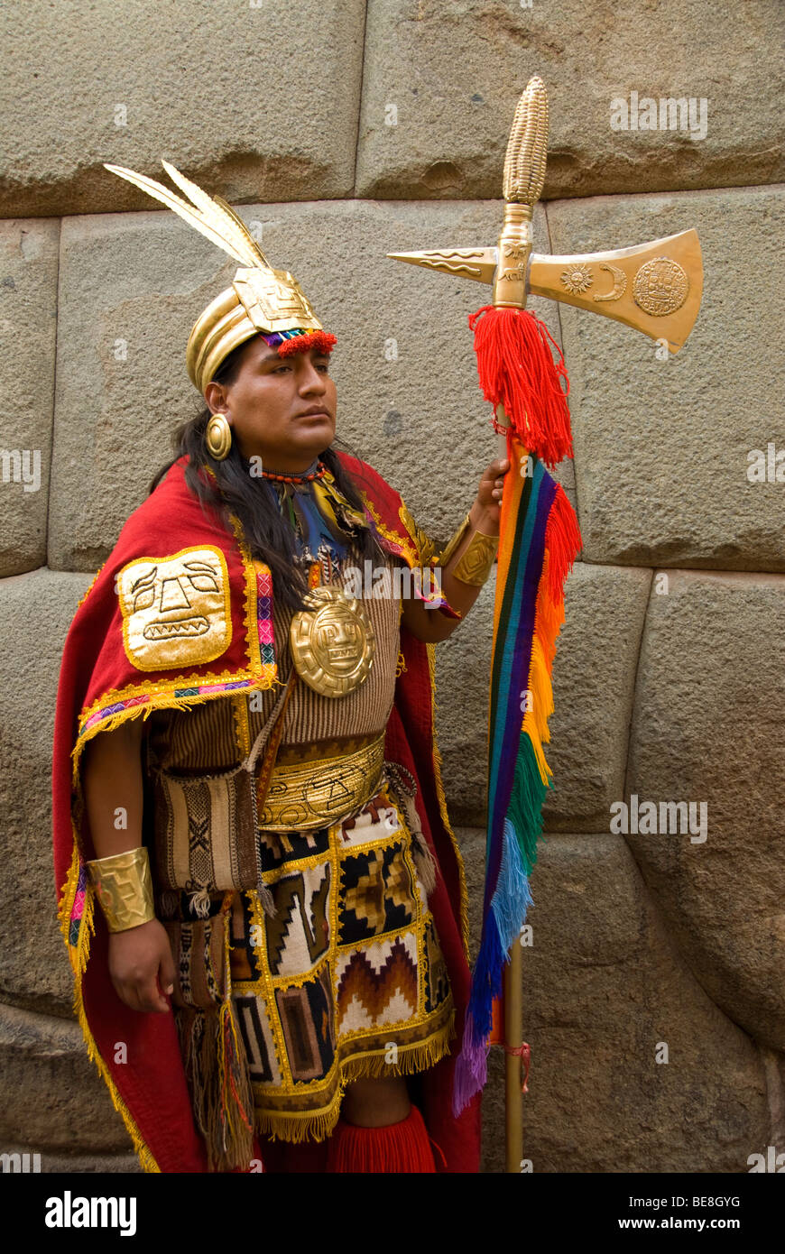 Peru, Cusco, UNESCO World Heritage Site, man dressed in traditional ...