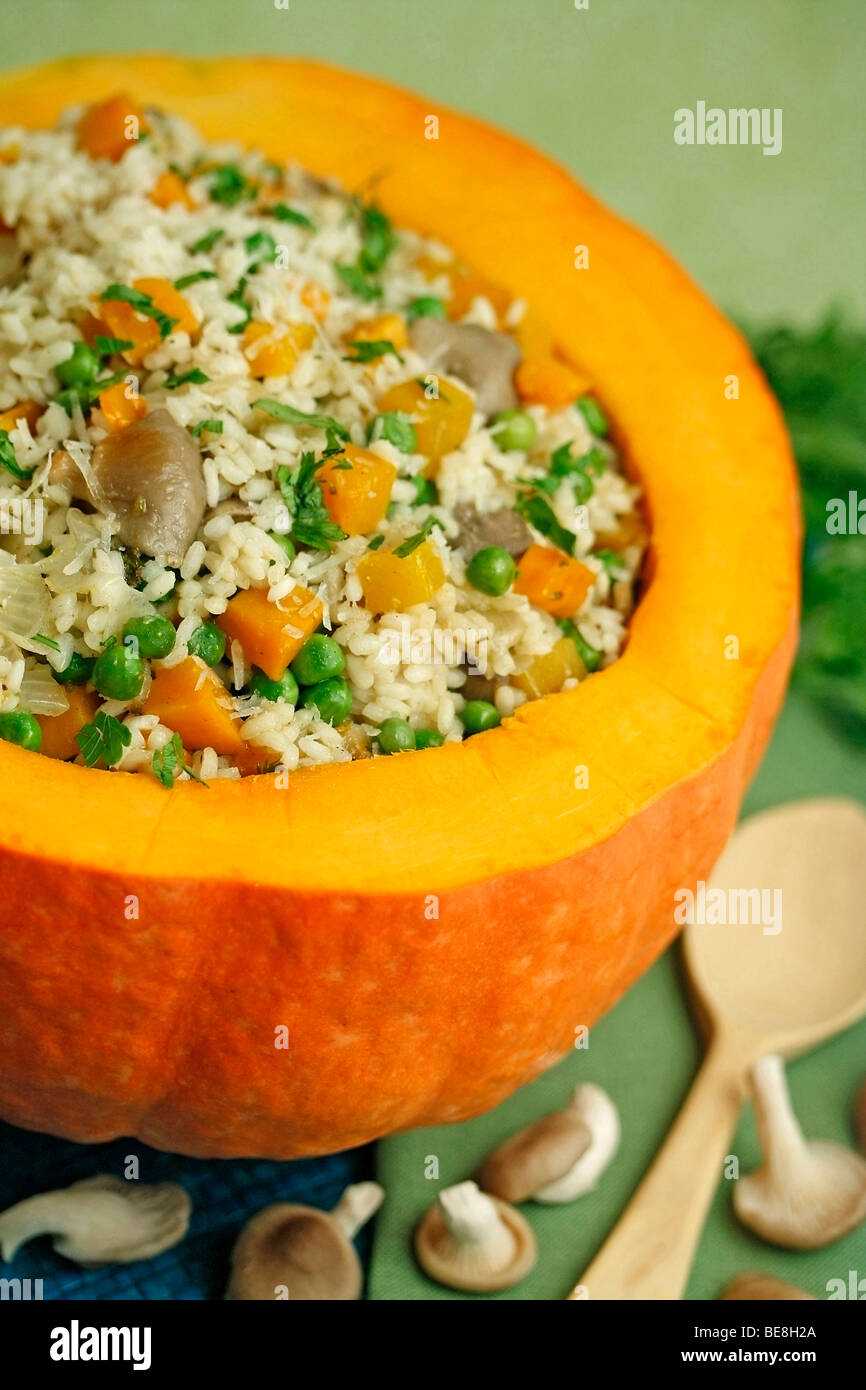 Pumpkin risotto with mushrooms. Recipe available Stock Photo - Alamy