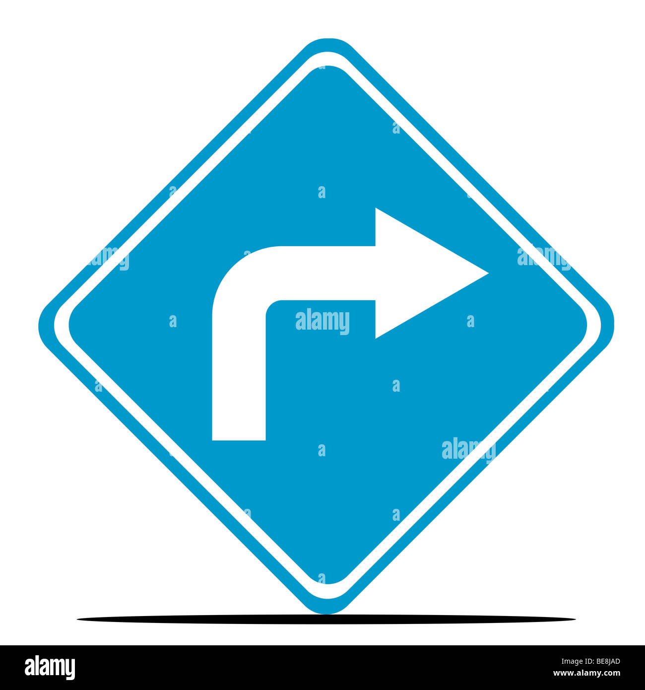 Blue directional diamond shaped road sign isolated on white background ...