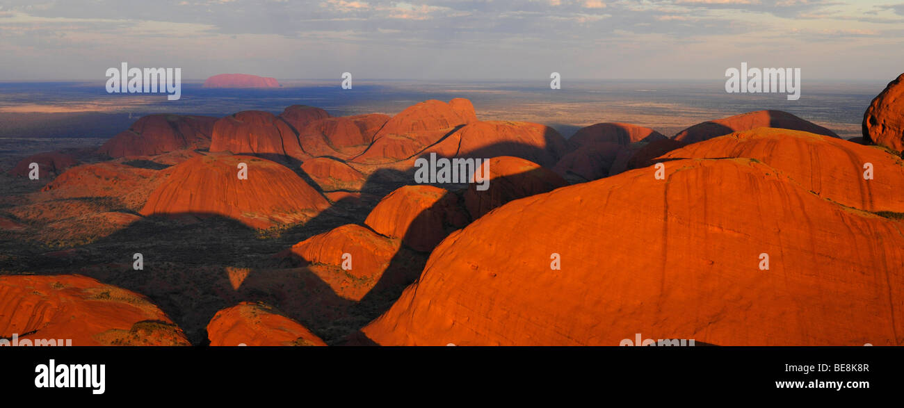 Panorama, aerial view of The Olgas in front of Uluru, Ayers Rock at ...