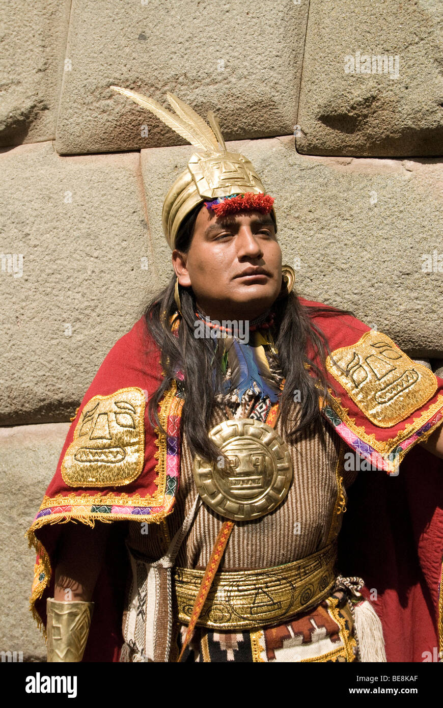 Peru, Cusco, UNESCO World Heritage Site, man dressed in traditional ...
