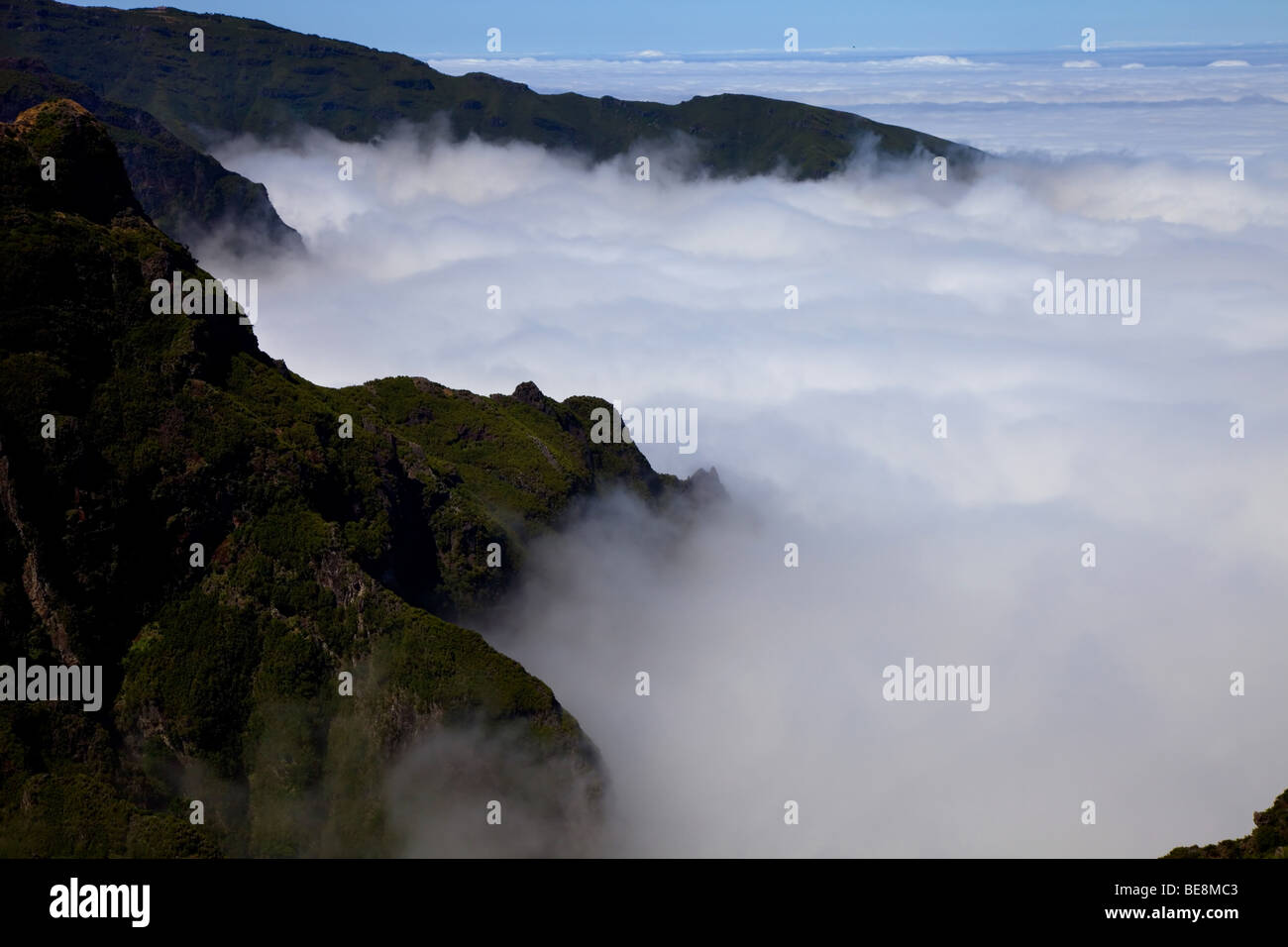 Mountains of Madeira island above the clouds at Pico do Areeiro and ...