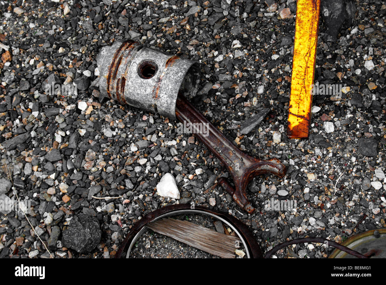 rusted piston from old vehicle rusting away in the mojave desert Stock ...
