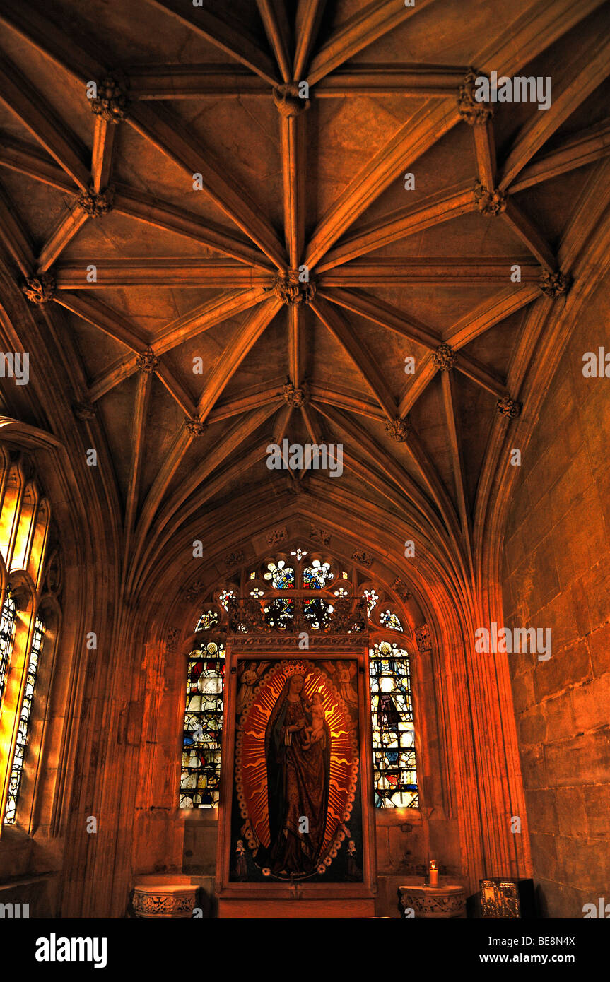 Gothic cross vault and image of the Virgin Mary in a side chapel of the ...