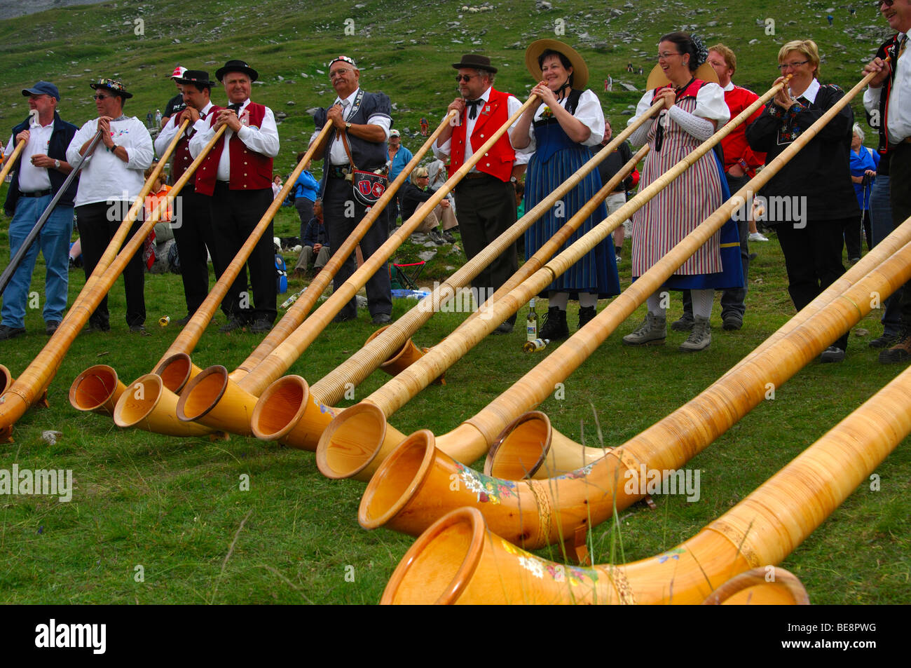 Swiss man plays alphorn hi-res stock photography and images - Alamy