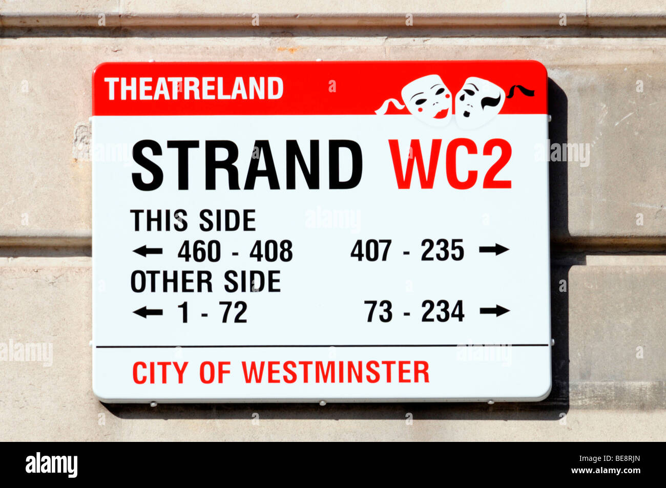 City of Westminster London street name plate for Strand WC2 in West End ...