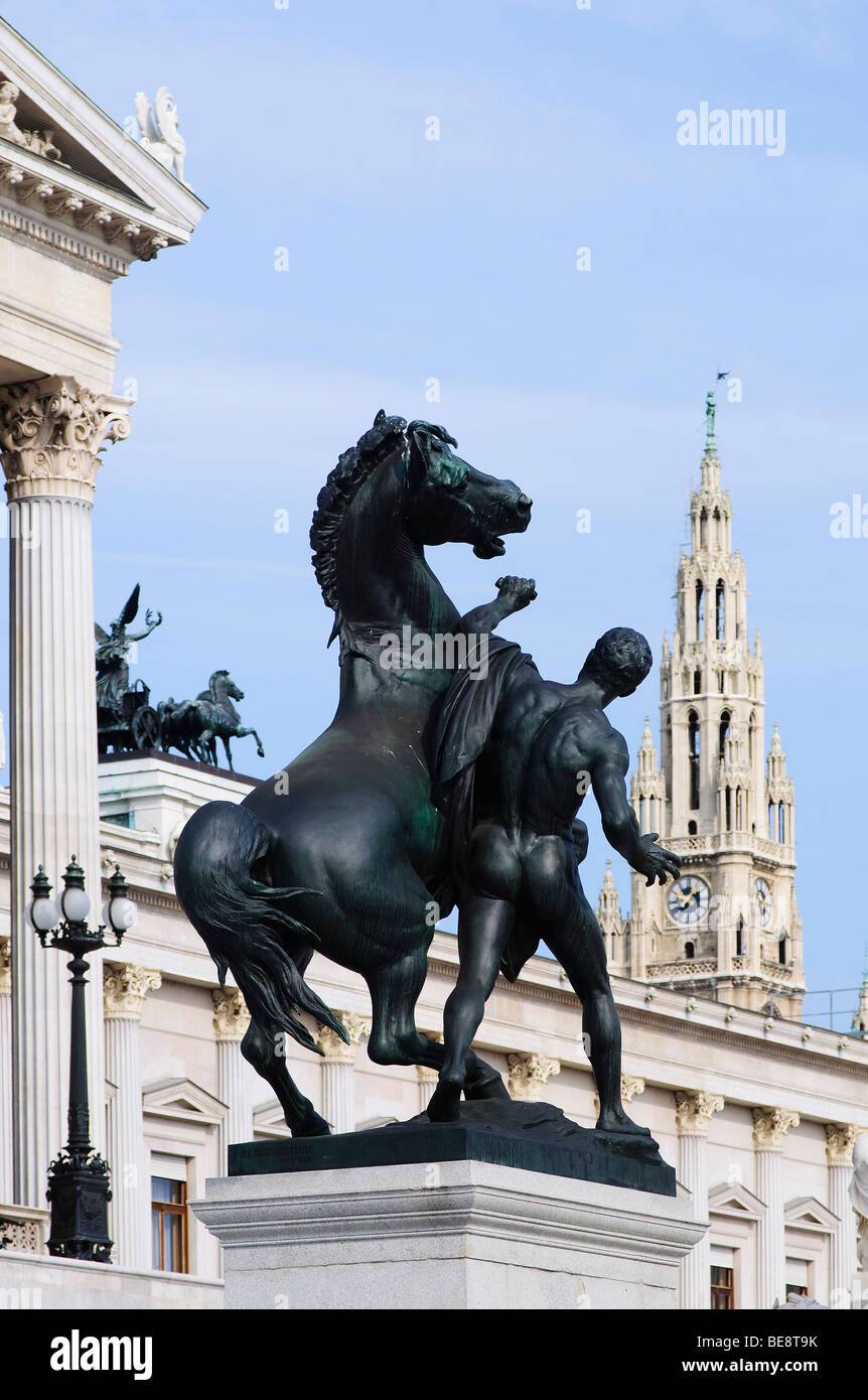 Austrian Parliament Building on the Vienna ring road with the statue of ...