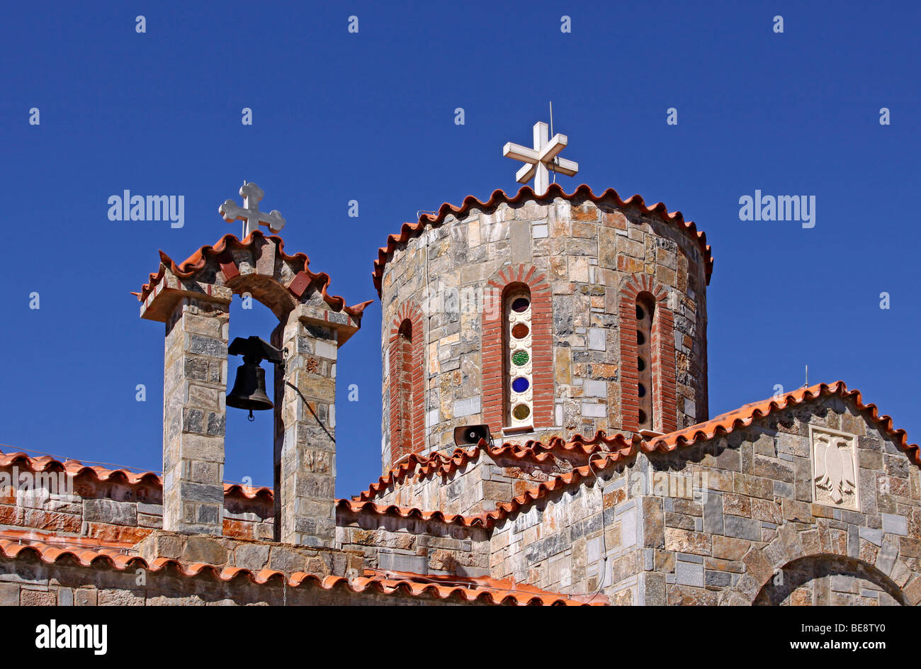 Bell tower, church, mountain village of Axos, Crete, Greece, Europe ...
