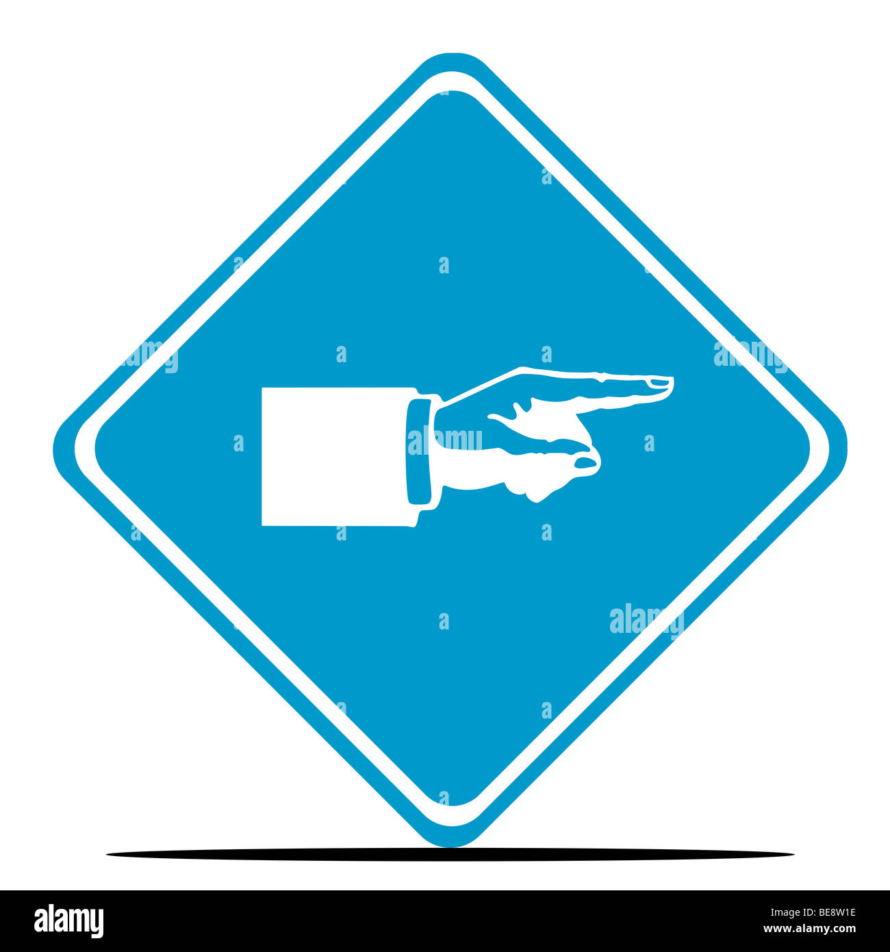 Pointing businessman hand diamond shaped road sign isolated on white ...