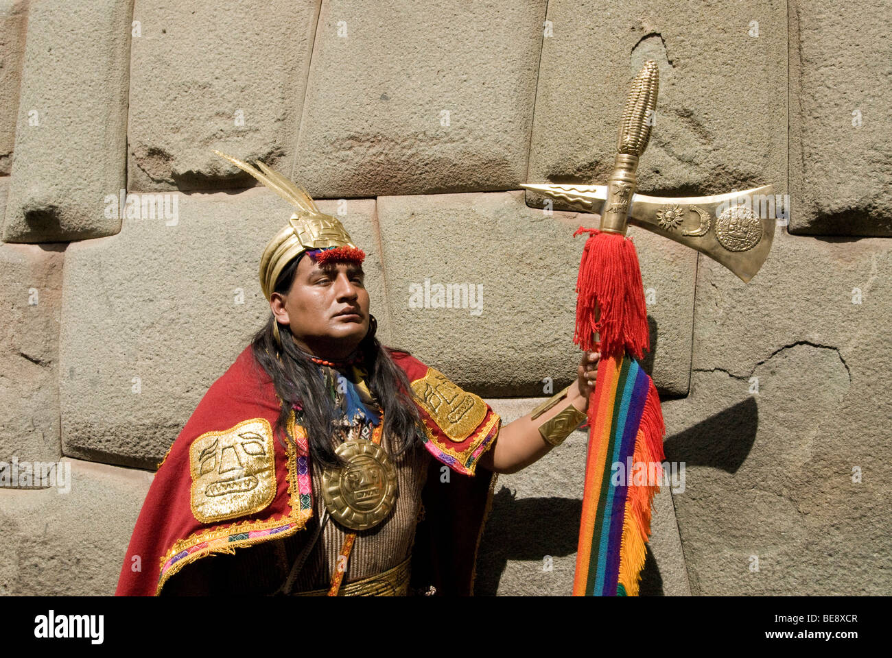Peru, Cusco, UNESCO World Heritage Site, man dressed in traditional ...