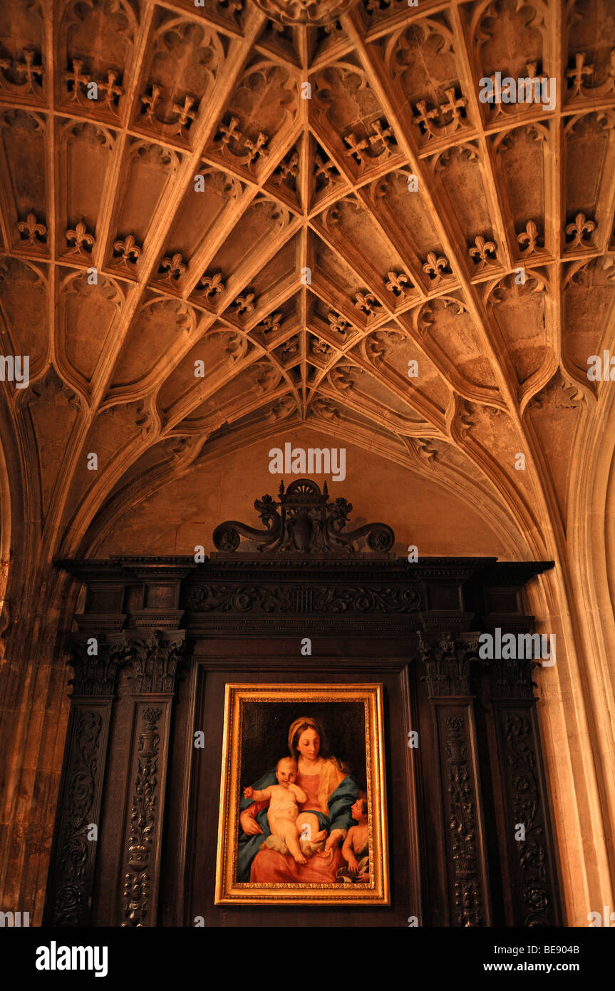 Gothic cross vault and image of the Virgin Mary in a side chapel of the ...