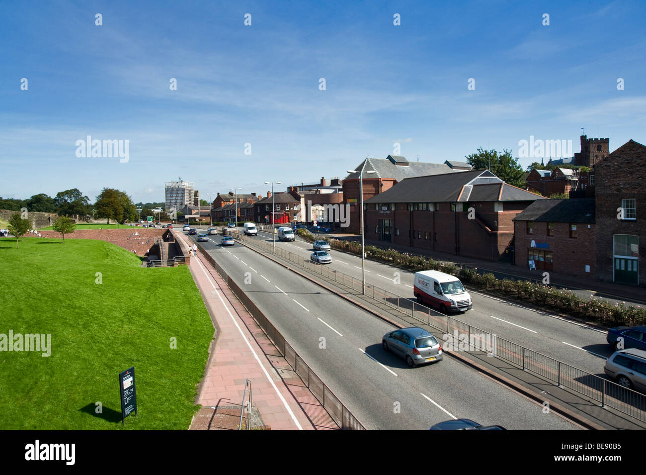 Carlisle, Cumbria Castle Way, looking east from the Millennium Bridge ...