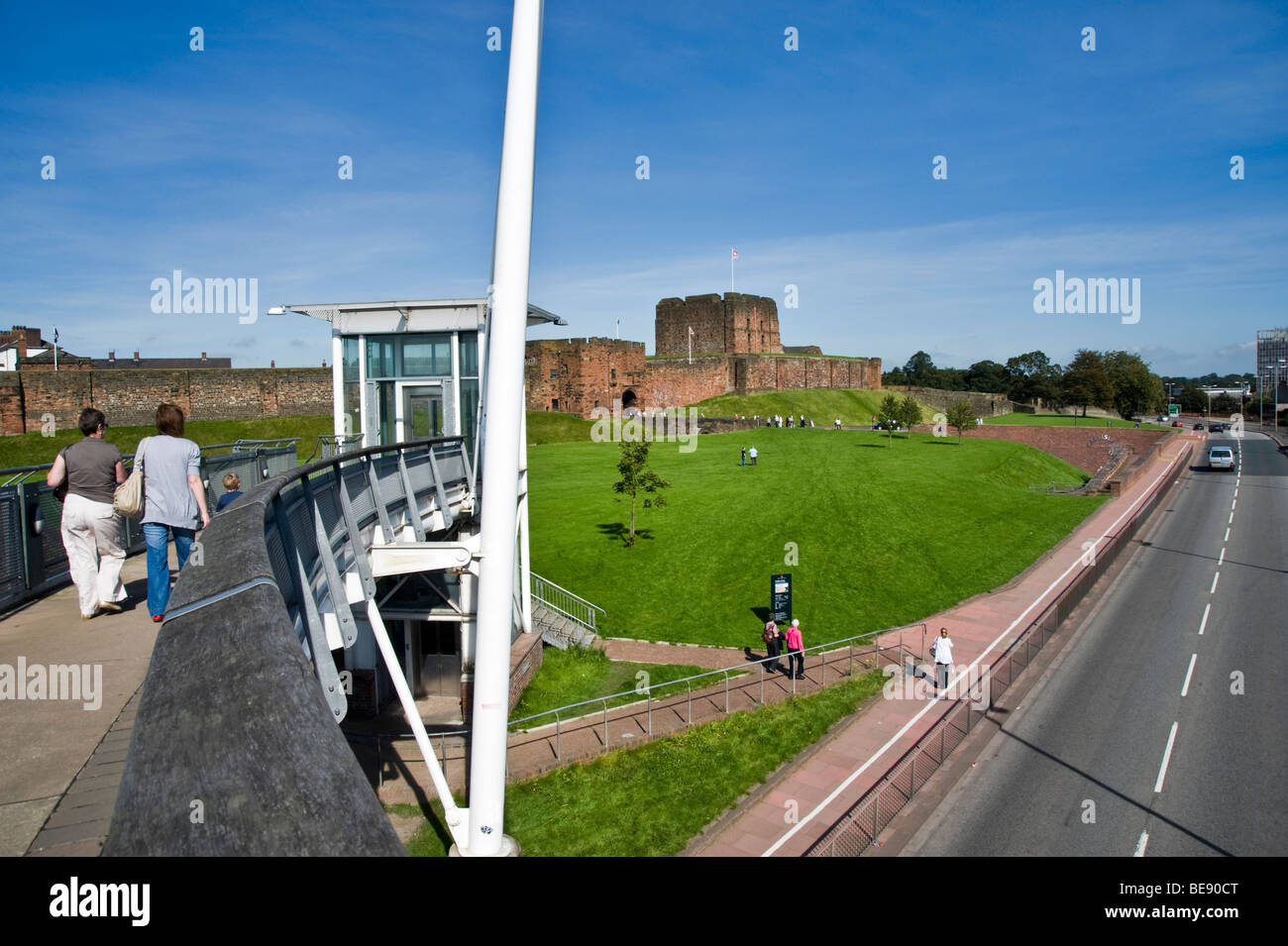 Carlisle, Cumbria. Castle Way, looking from the Millennium Bridge with ...
