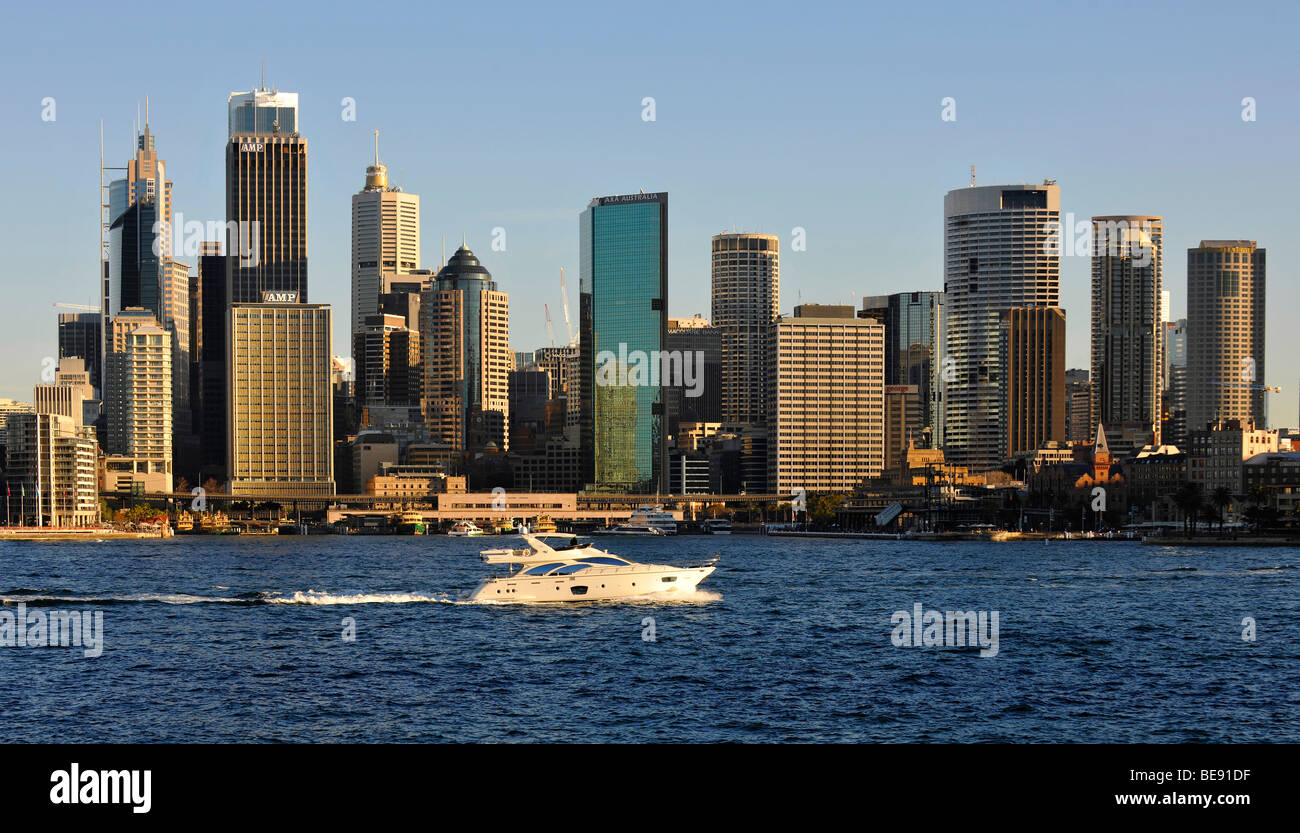 View of Sydney Cove, yacht off Circular Quay, port, skyline of Sydney ...