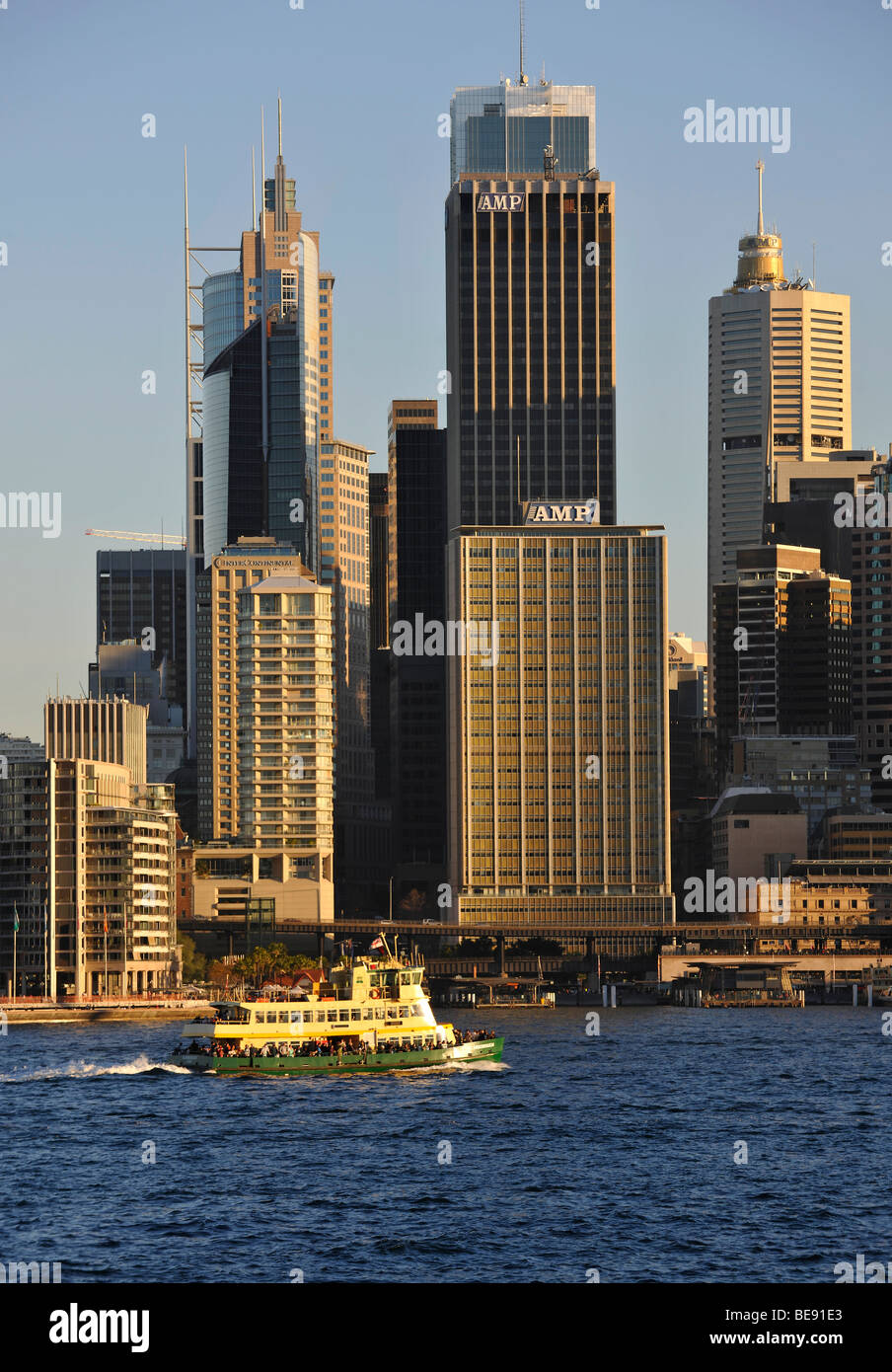 View of Sydney Cove, ferry off Circular Quay, port, skyline of Sydney ...