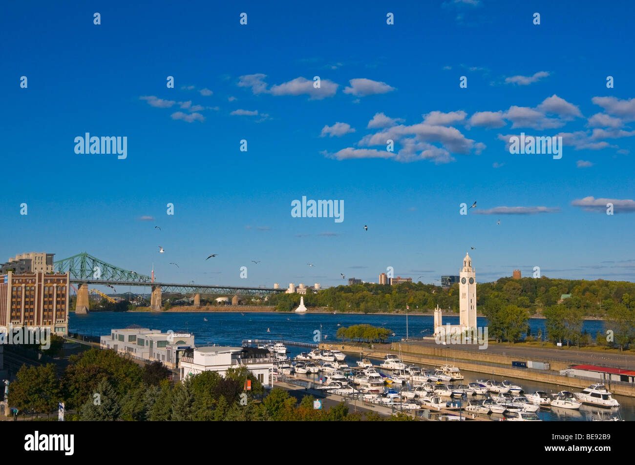 Old port of Montreal with Jacques Cartier bridge in the background ...