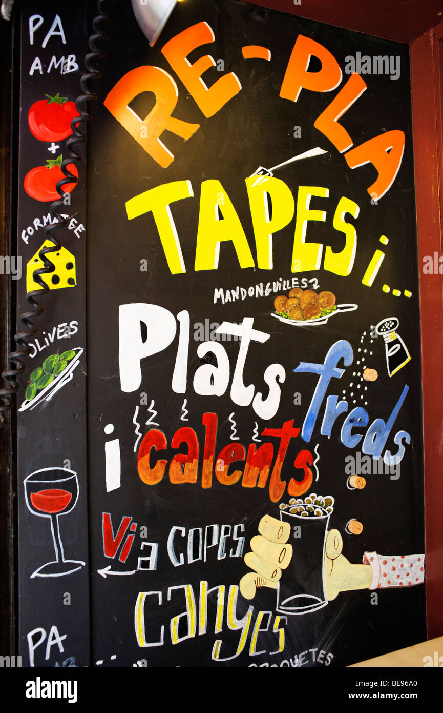 Colorful food sign. Barri Gotic. Barcelona. Spain Stock Photo - Alamy