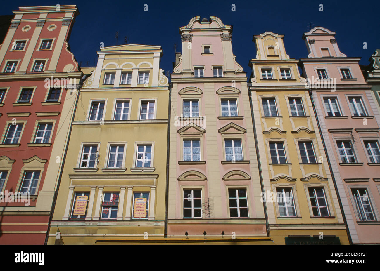 POLAND Wroclaw Pastel coloured building facades in the Old Town Square ...