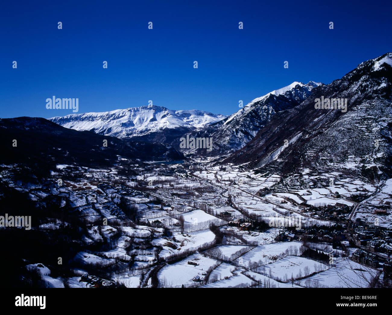 SPAIN Aragon Pyrenees Mountains town of Benasque in Rio Esera valley ...
