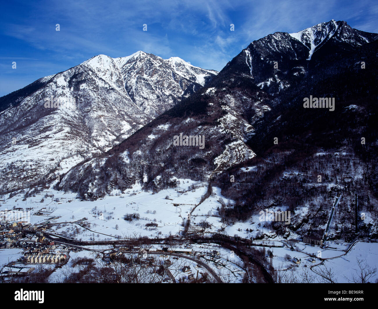SPAIN Catalonia Lleida Pyrenees town of Ville Bossot Valle Garona river ...