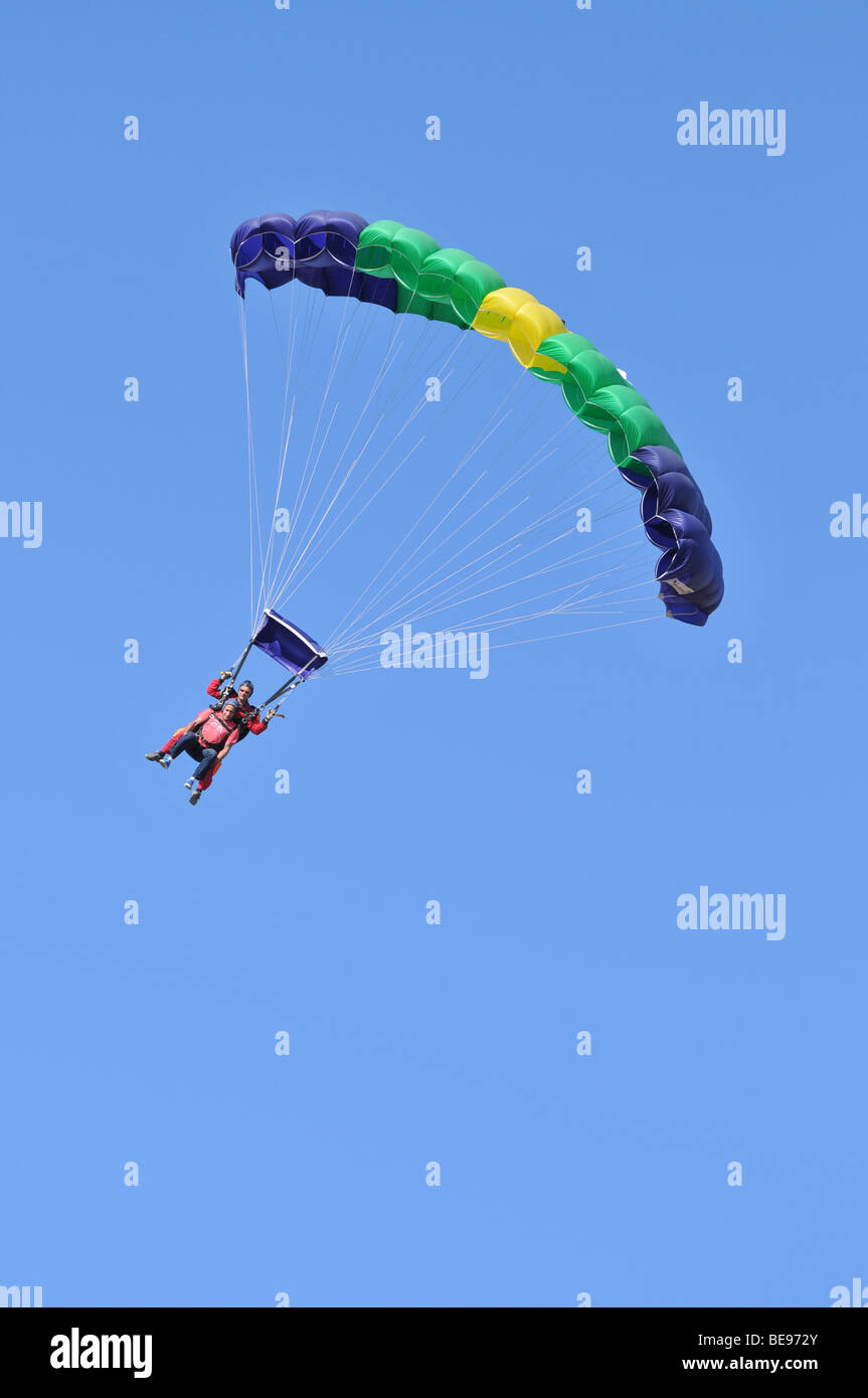 Israel, Habonim Skydive centre Tandem jumpers in the sky Stock Photo ...
