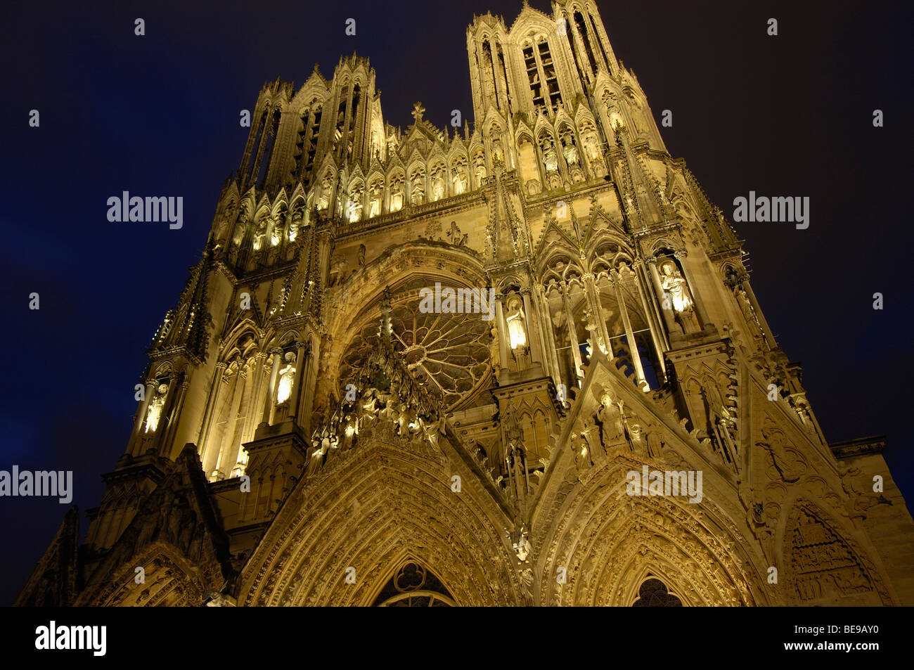 Reims Cathedral at nith, Champagne, France Stock Photo - Alamy