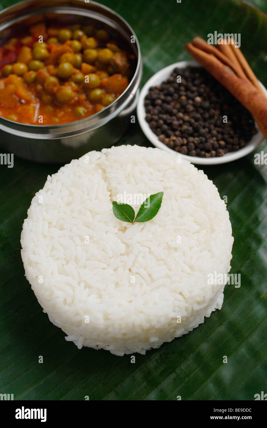 Still life of mixed vegetable curry and basmati rice Stock Photo - Alamy