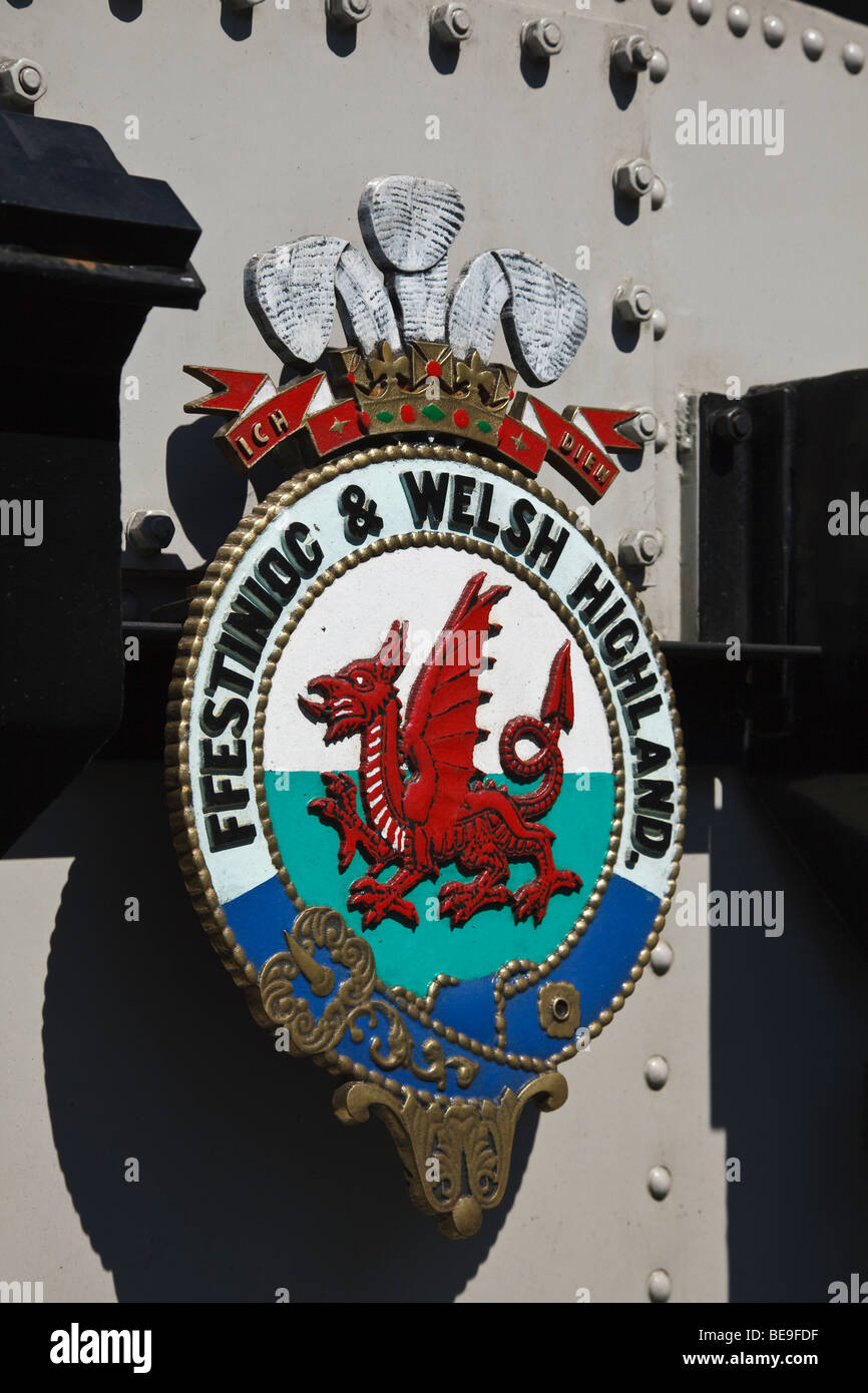 Welsh Highland Railway insignia on engine, Snowdonia, Gwynedd, Wales ...