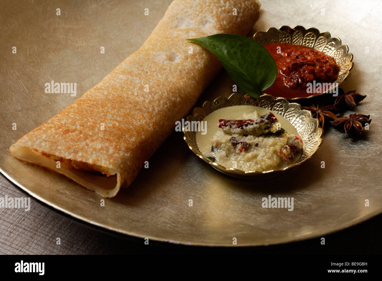 dosai with two curries on silver plate Stock Photo - Alamy