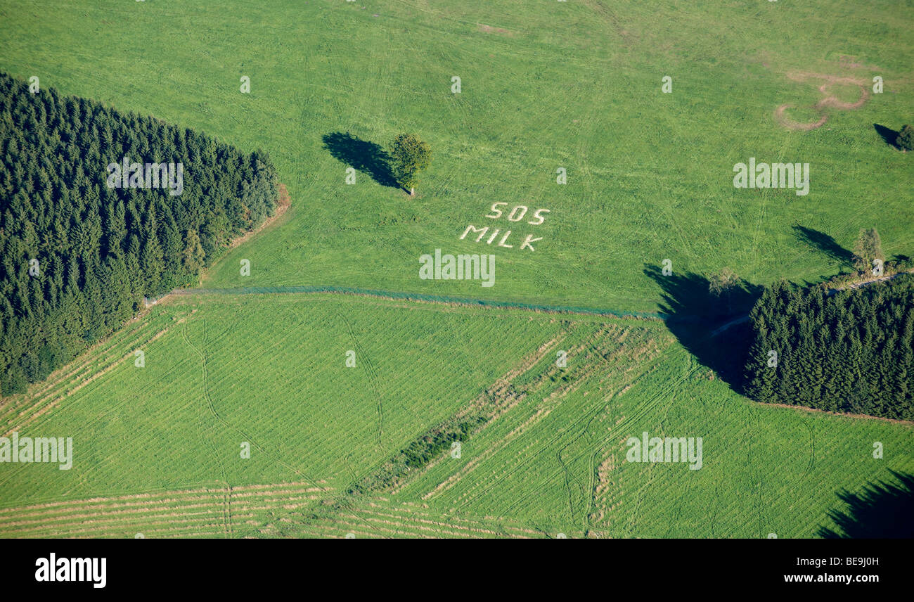 Aerial view : SOS Milk in fields along Francorchamps Circuit Stock ...