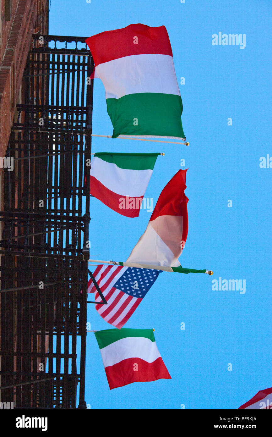Italy and USA Flags on a Fire Escape at Feast of San Gennaro Festival ...