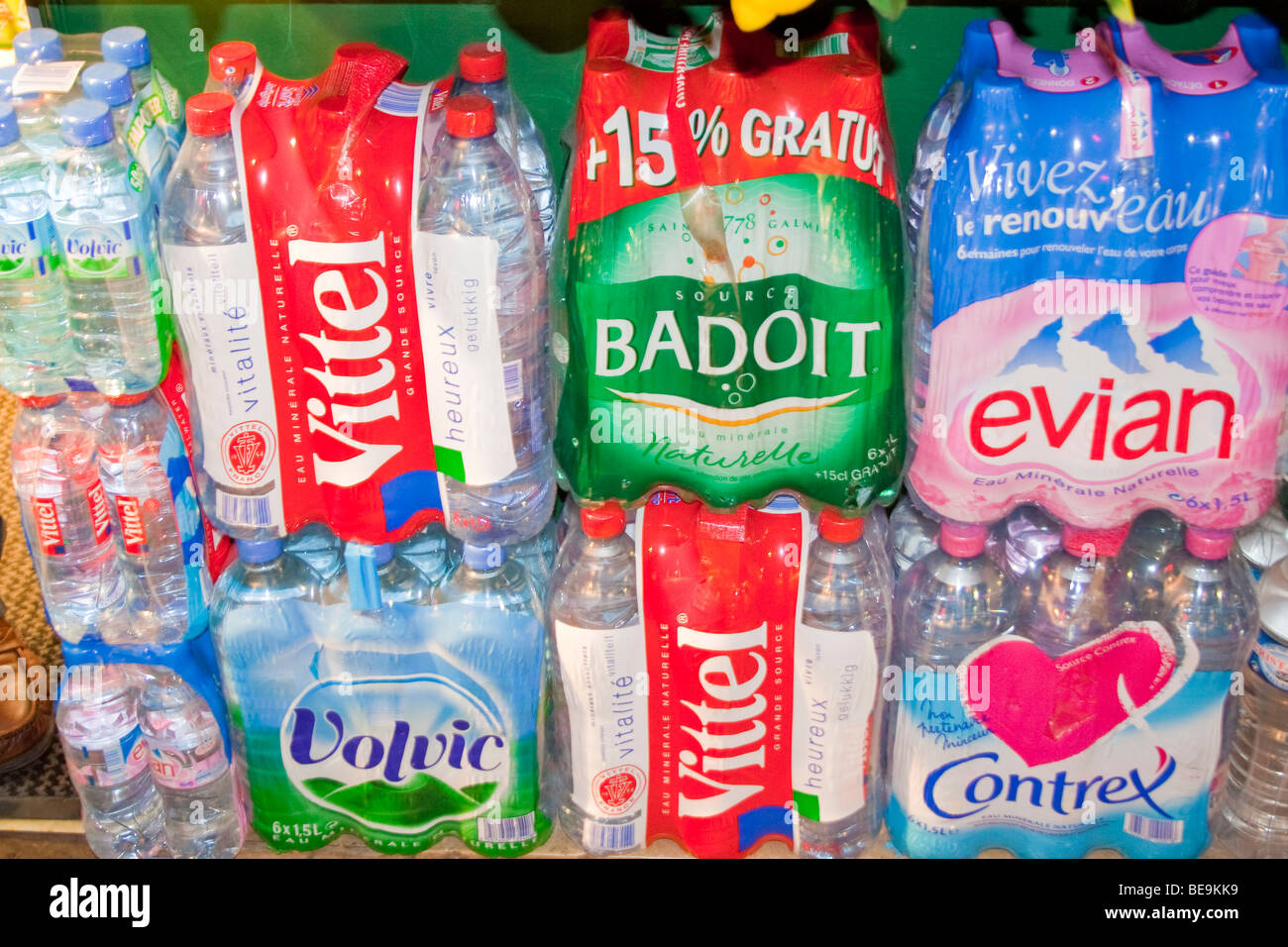 Display of French bottled water Stock Photo - Alamy