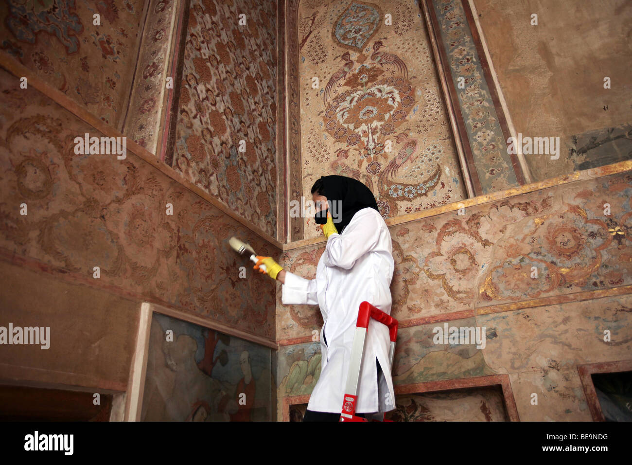 Iran, Isfahan (Ispahan or Hispahan): Restoration of murals Stock Photo ...
