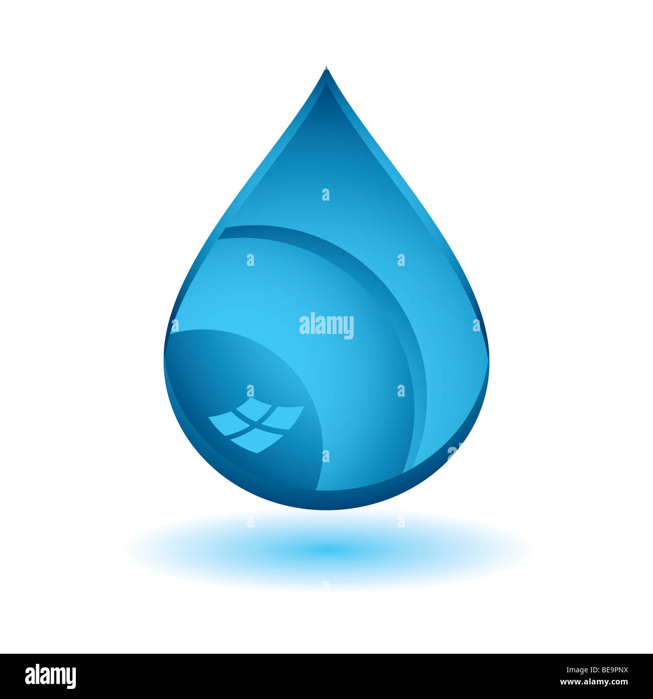 single blue water droplet icon with drop shadow effect Stock Photo - Alamy