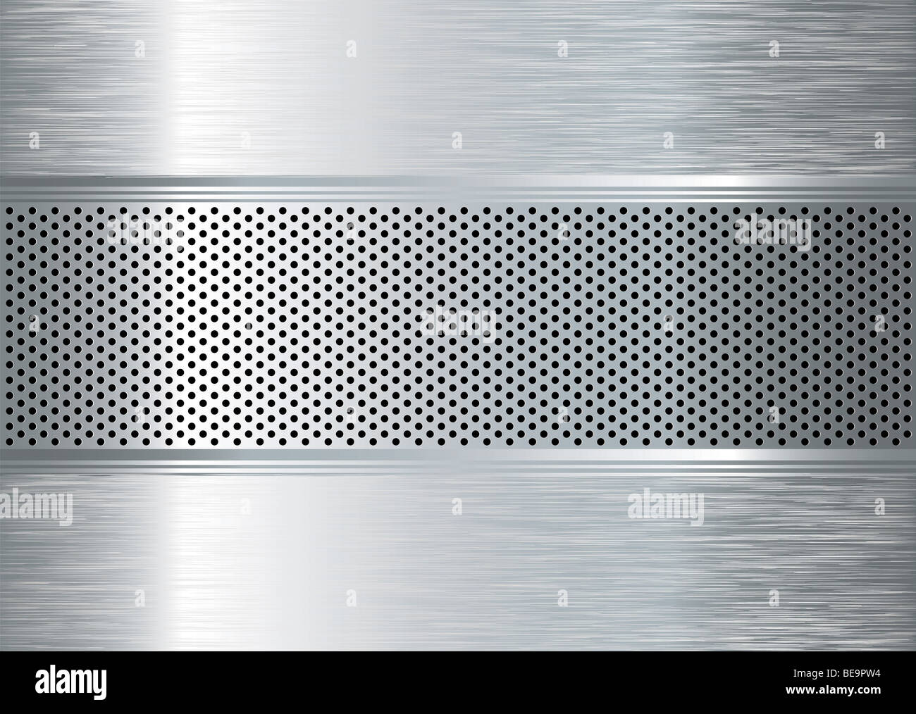 Silver metal abstract background with punched holes and brushed surface ...