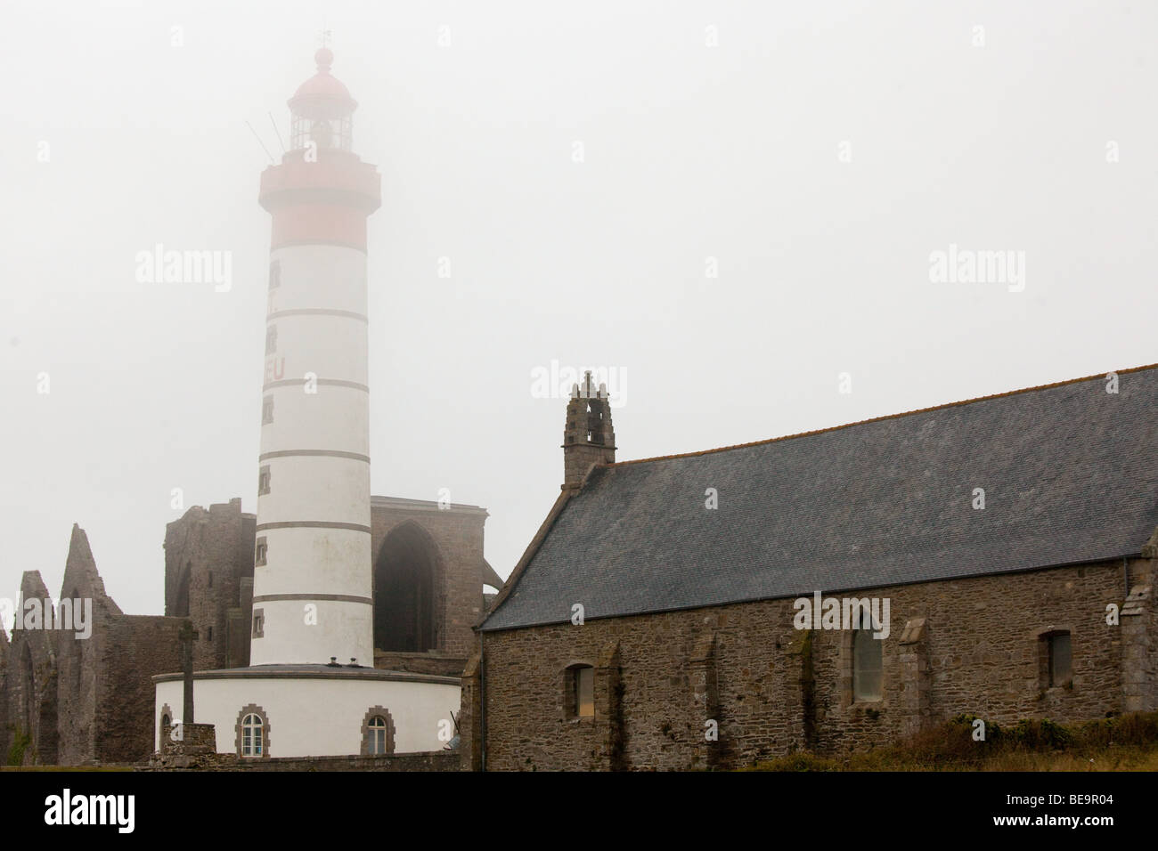saint mathieu lighthouse and abbey ruins in finistere, brittany, france ...