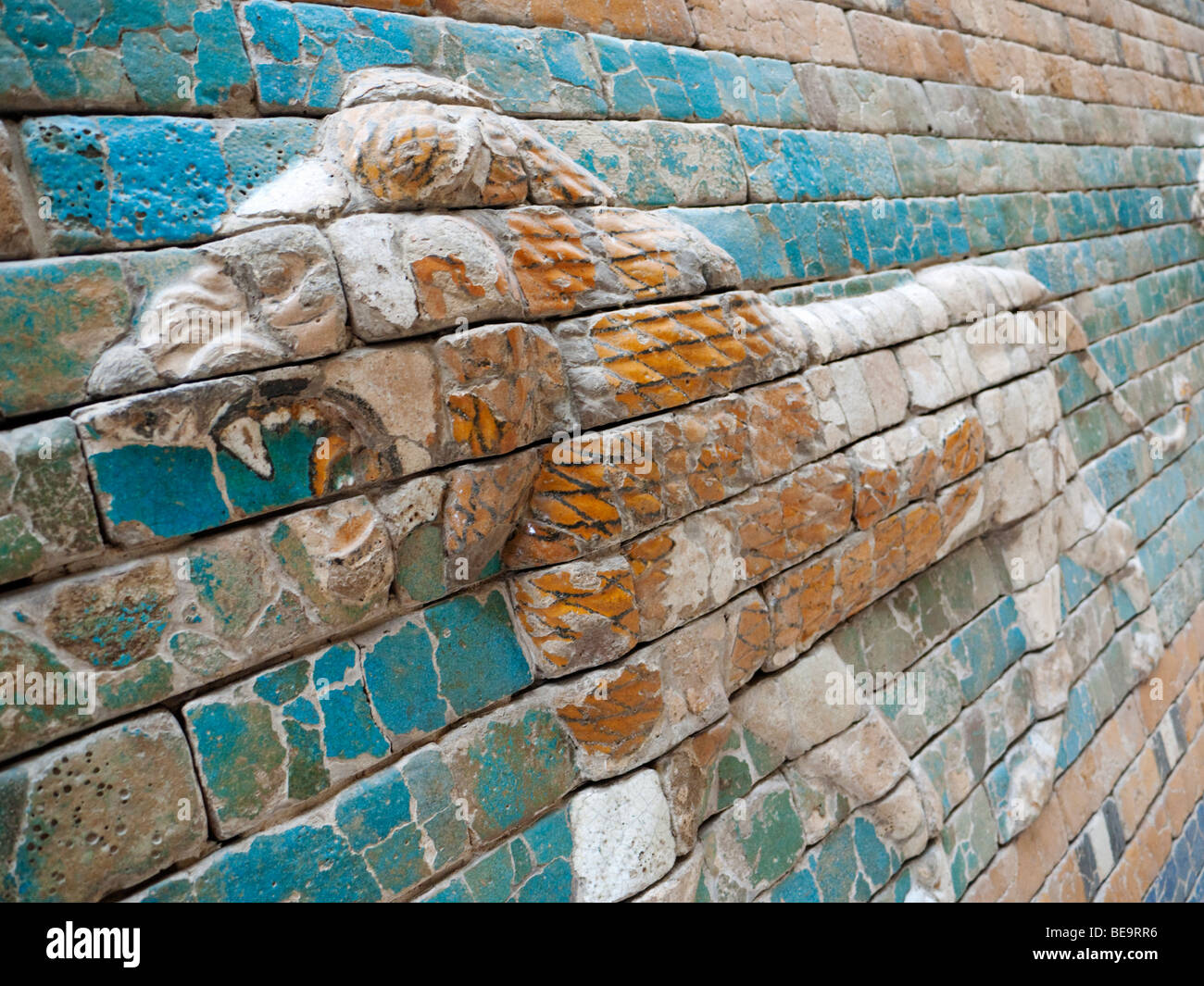 Detail of ceramic tiled lion on wall of Processional way in Babylon ...