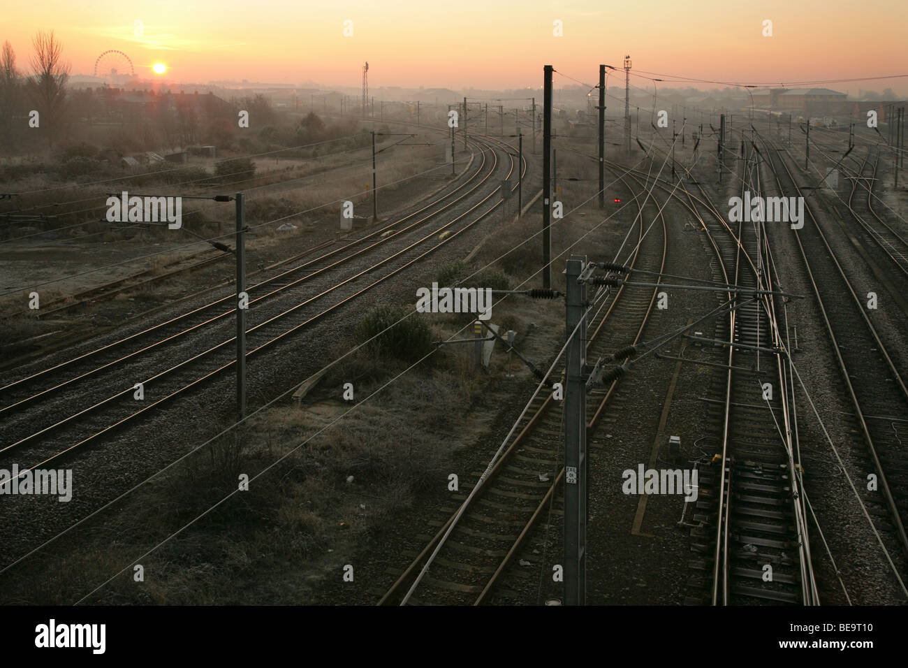 Railway lines north of York station on a cold winter's morning Stock ...
