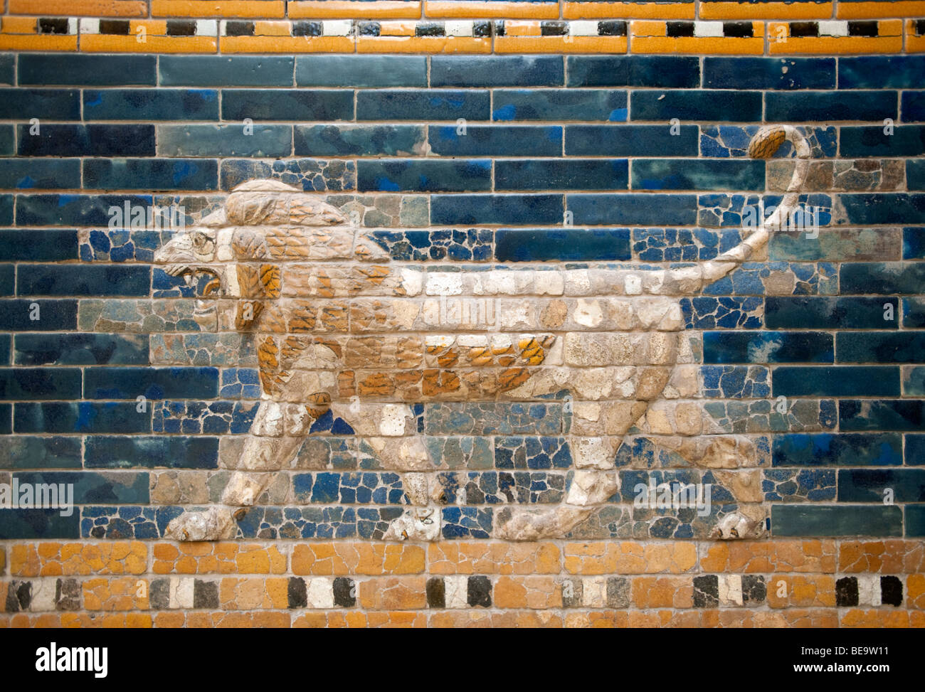 Lion mosaic on wall of Processional Way from Babylon in Pergamon Museum ...