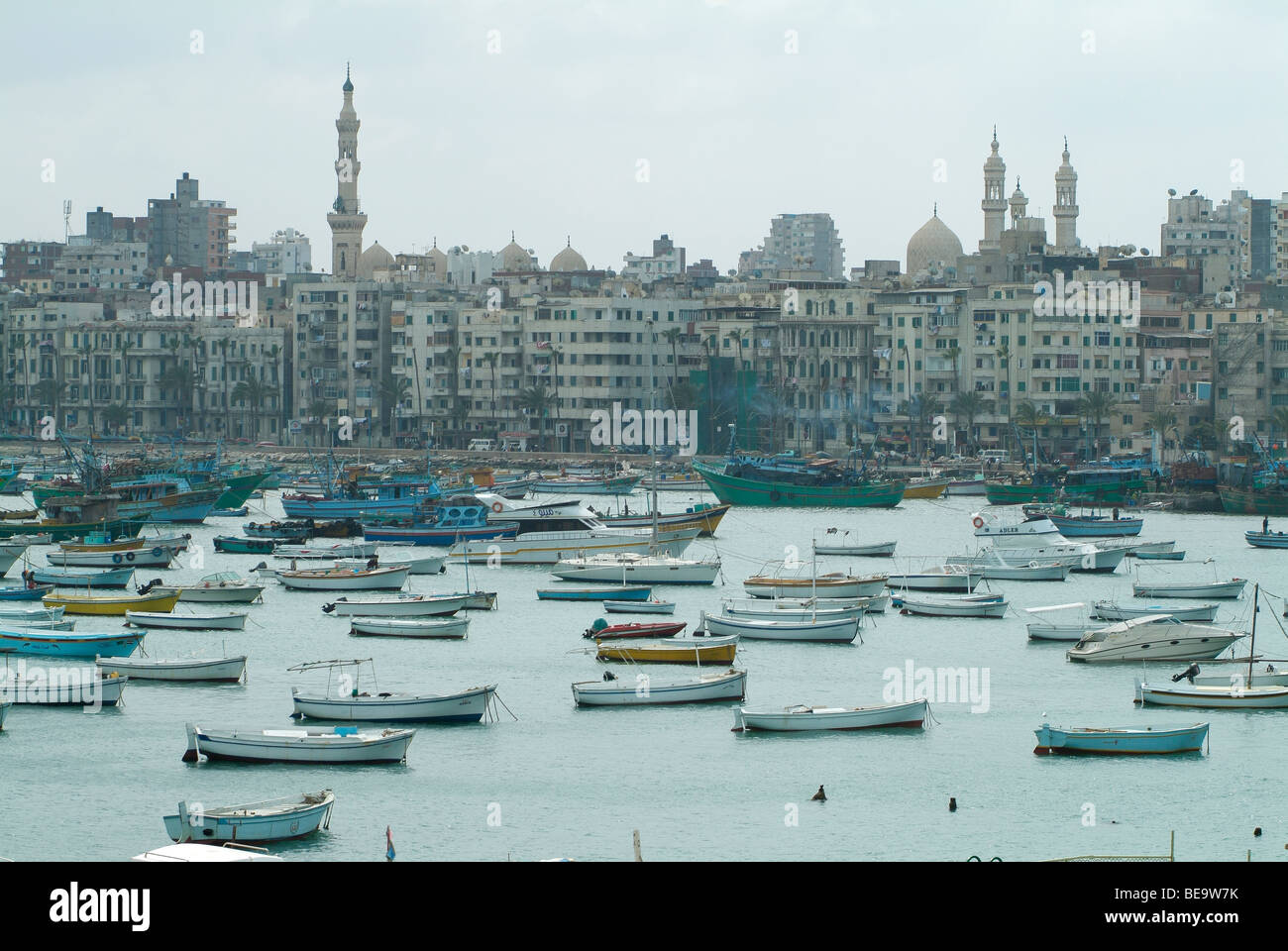 Boats anchored and moored in Alexandria harbor, Egypt Stock Photo - Alamy