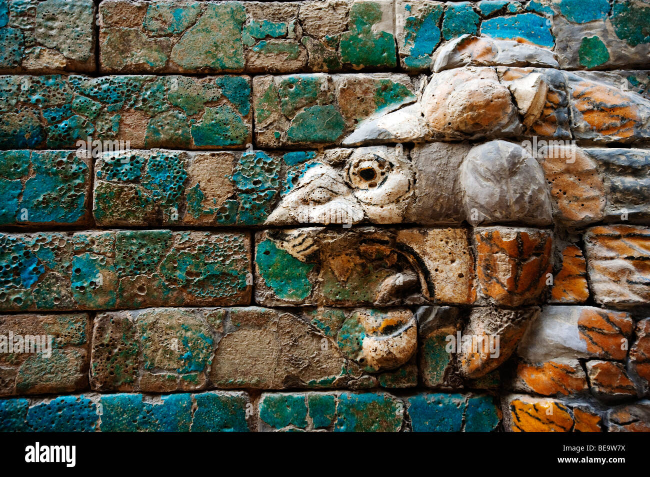 Lion mosaic on wall of Processional Way in Pergamon Museum on ...
