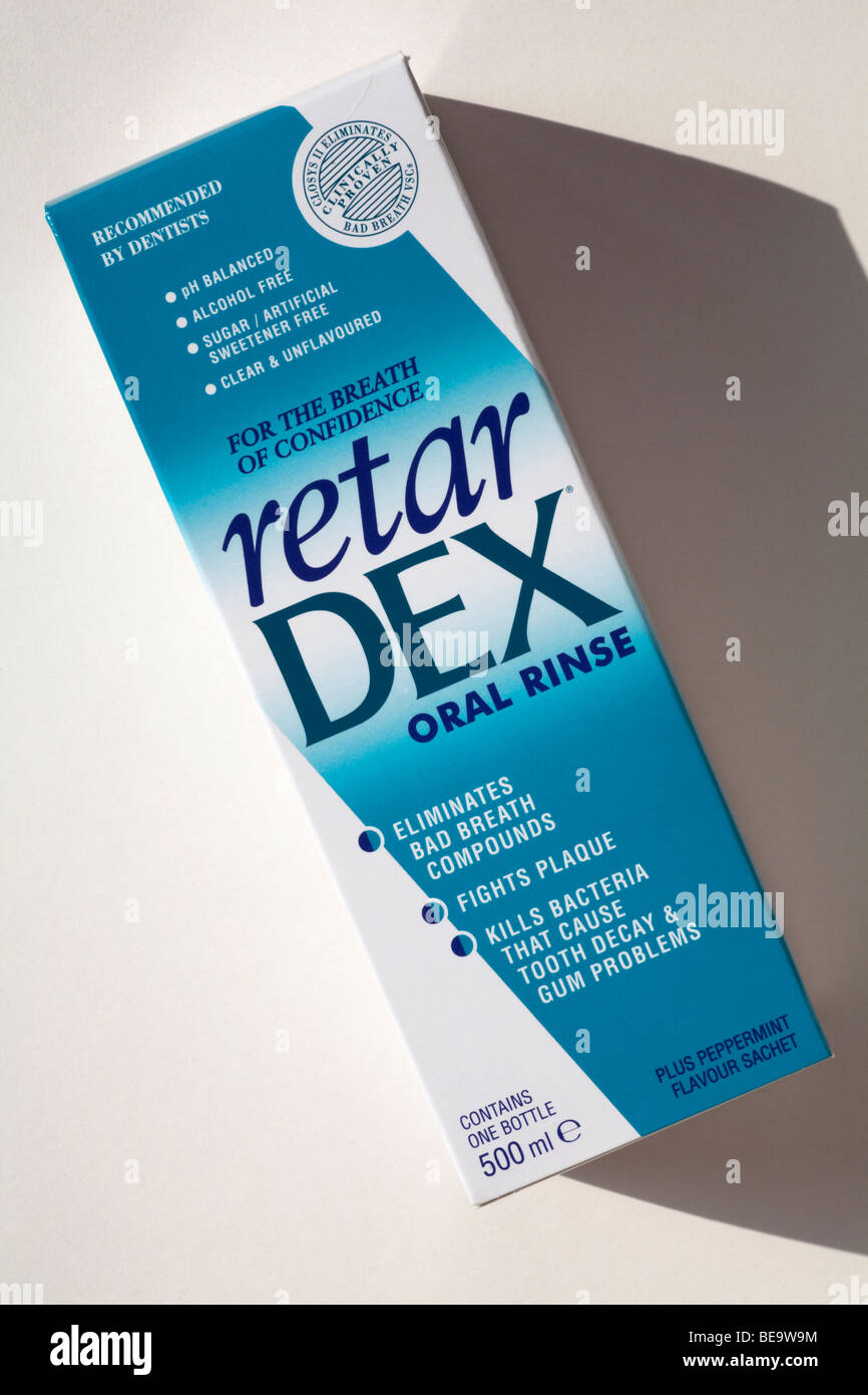 Box of retar DEX oral rinse for the breath of confidence isolated on ...