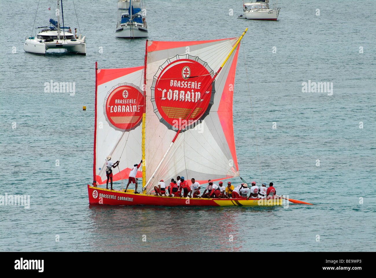 Yole boat in the Bay of Sainte Anne, Martinique, Caribbean Sea Stock ...