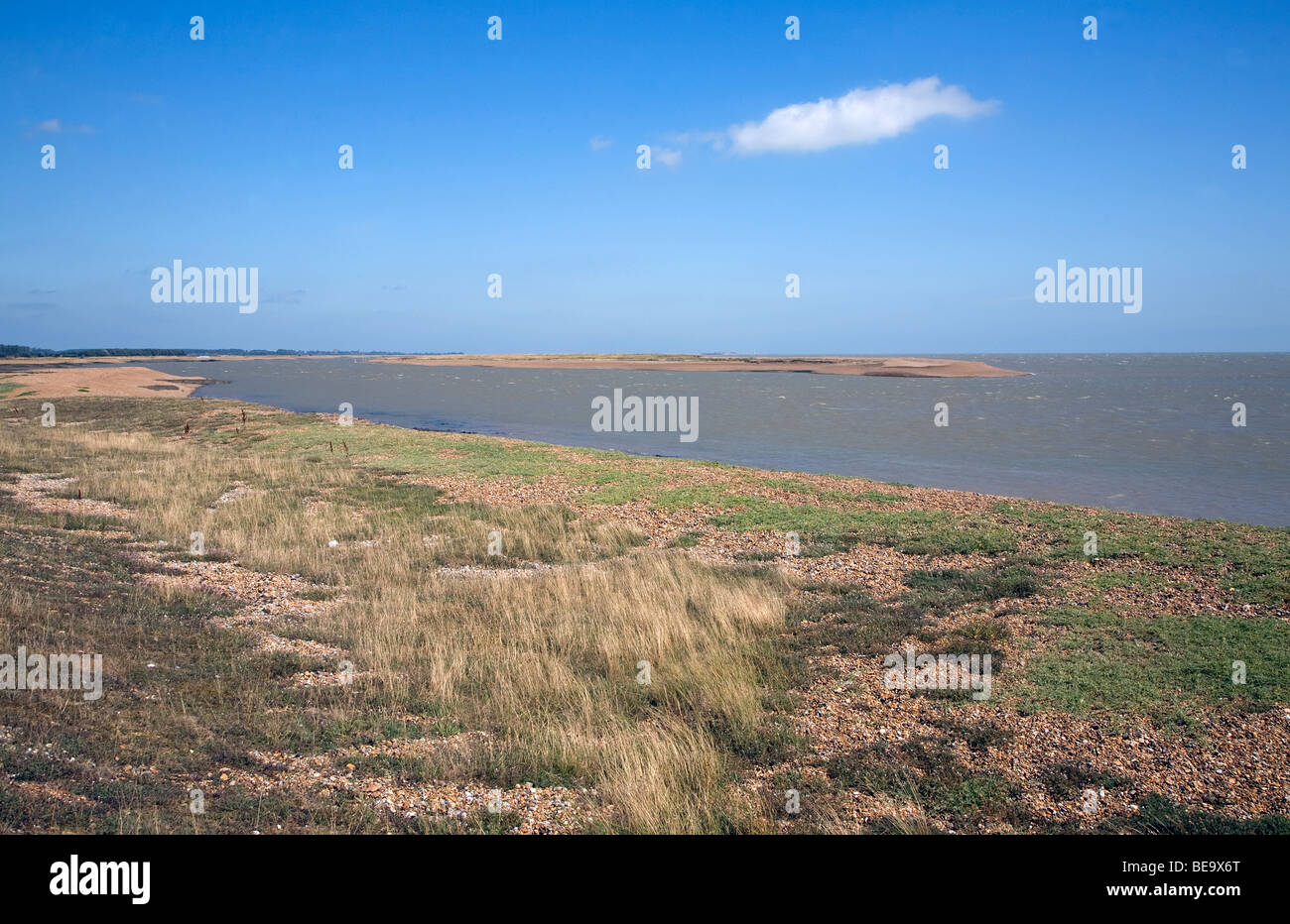 Tip end of Orford Ness spit from Shingle Street, Suffolk, England River ...