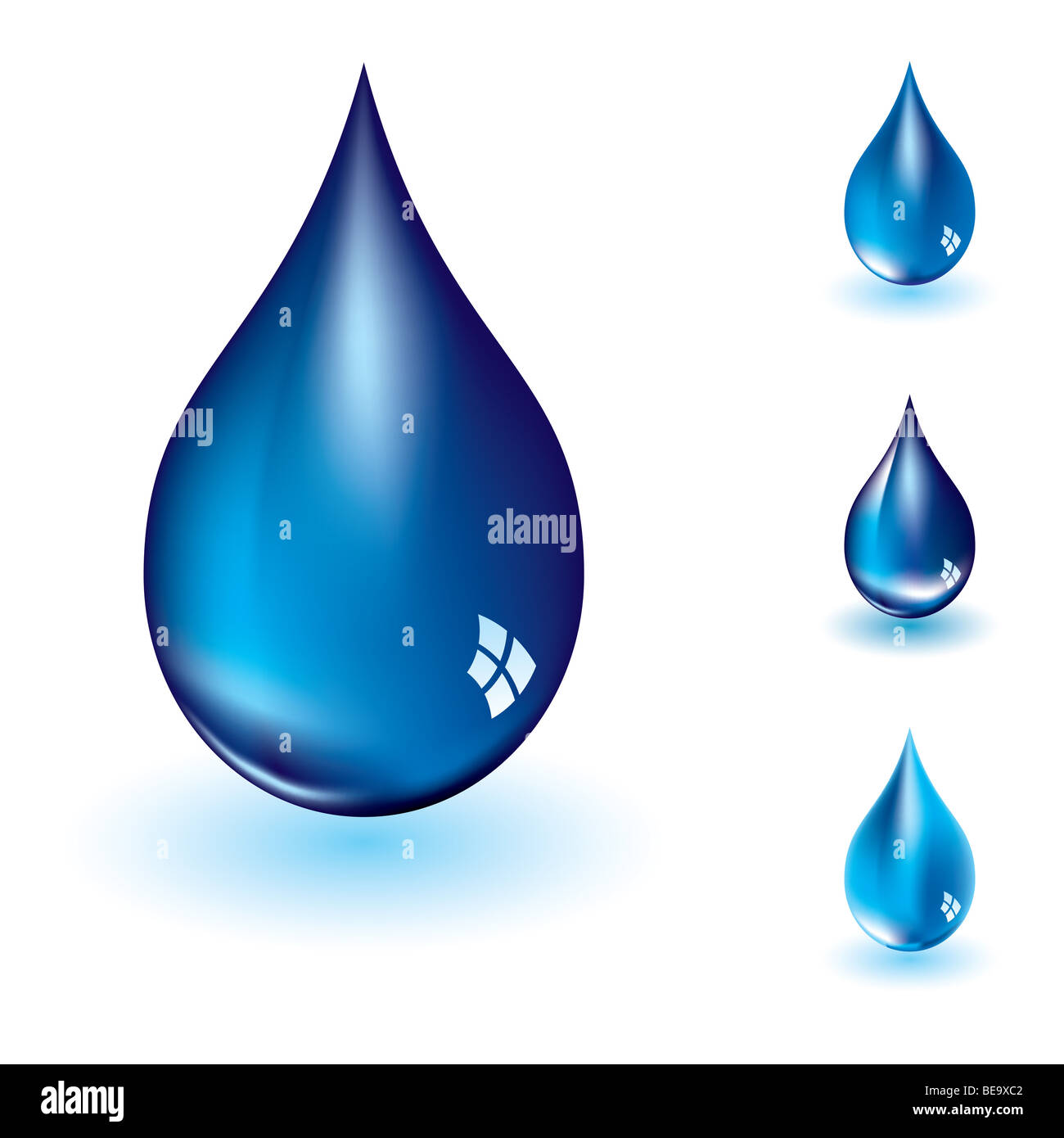 Collection of four water droplets with varying shades of blue Stock ...