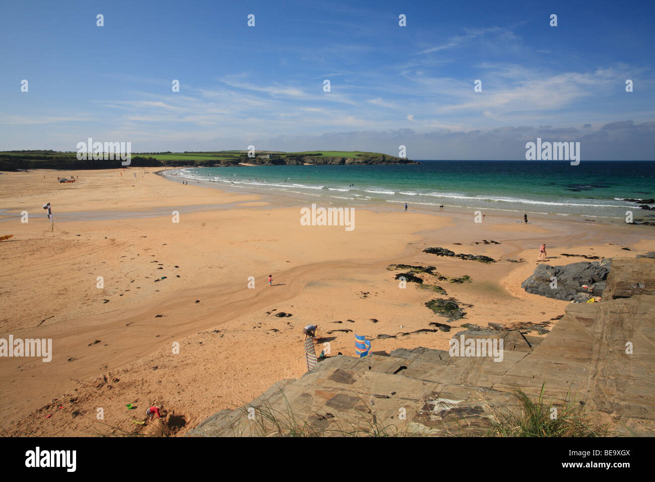 Glorious late summer/early autumn day at Harlyn Bay, surfers/beachgoers ...