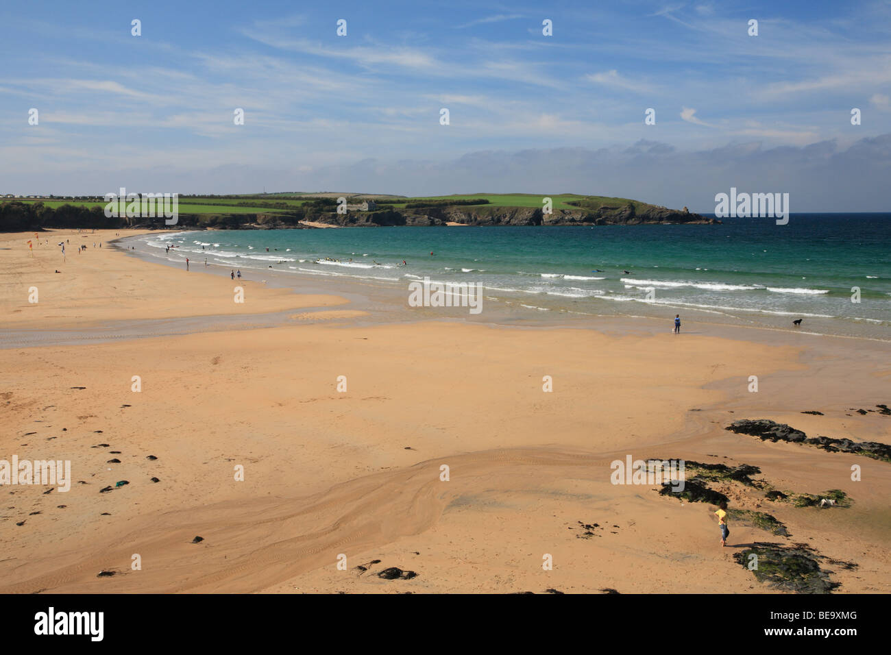 Glorious late summer/early autumn day at Harlyn Bay, surfers/beachgoers ...