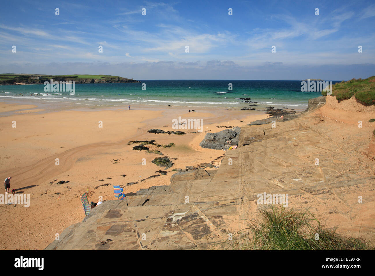 Glorious late summer/early autumn day at Harlyn Bay, surfers/beachgoers ...