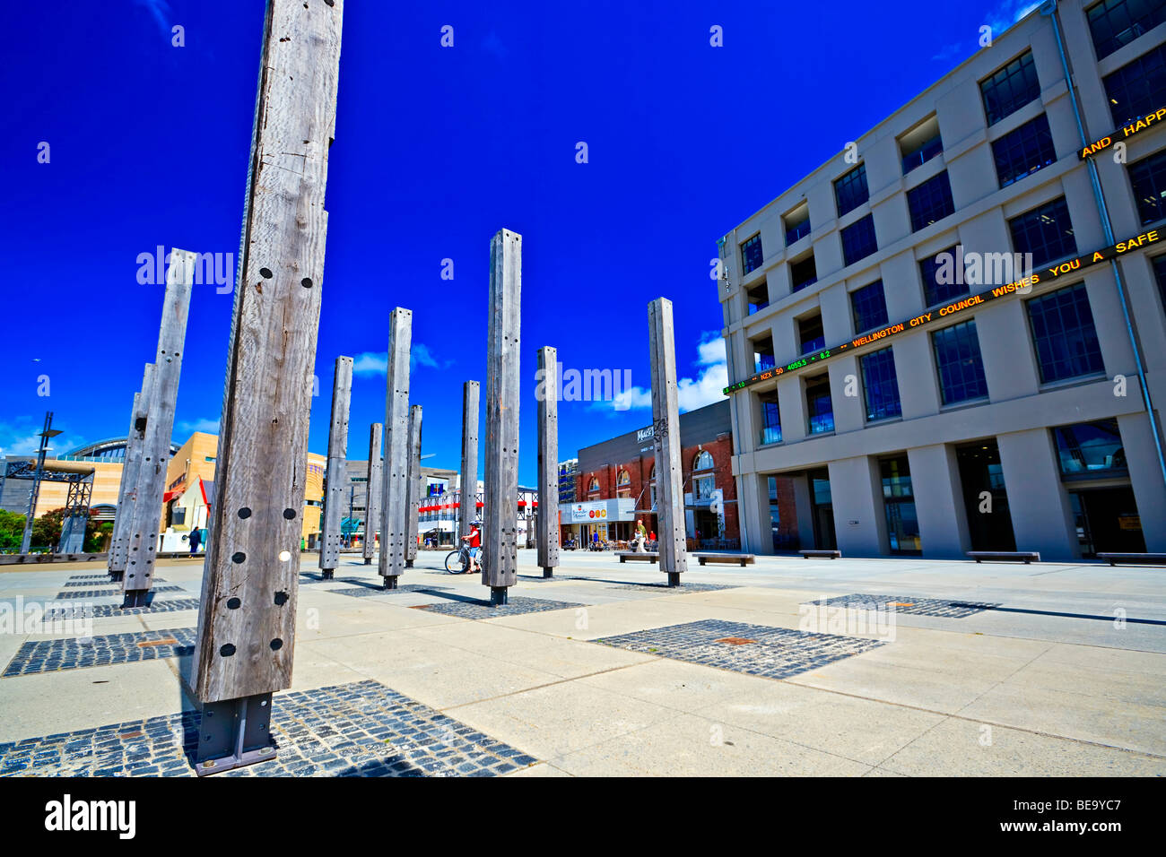 Poles at the Odlins Muster Area near the New Zealand Stock Exchange ...