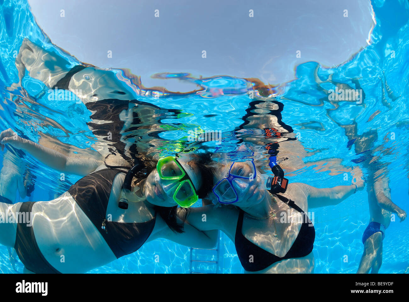 Two women snorkeling in a pool in Egypt Stock Photo - Alamy